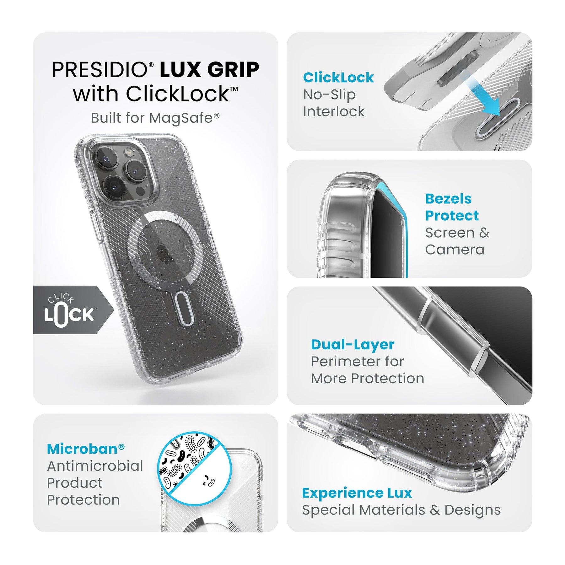 Presidio Lux Glitter Grip MagSafe with ClickLock iPhone 15 Pro Max Cas ...