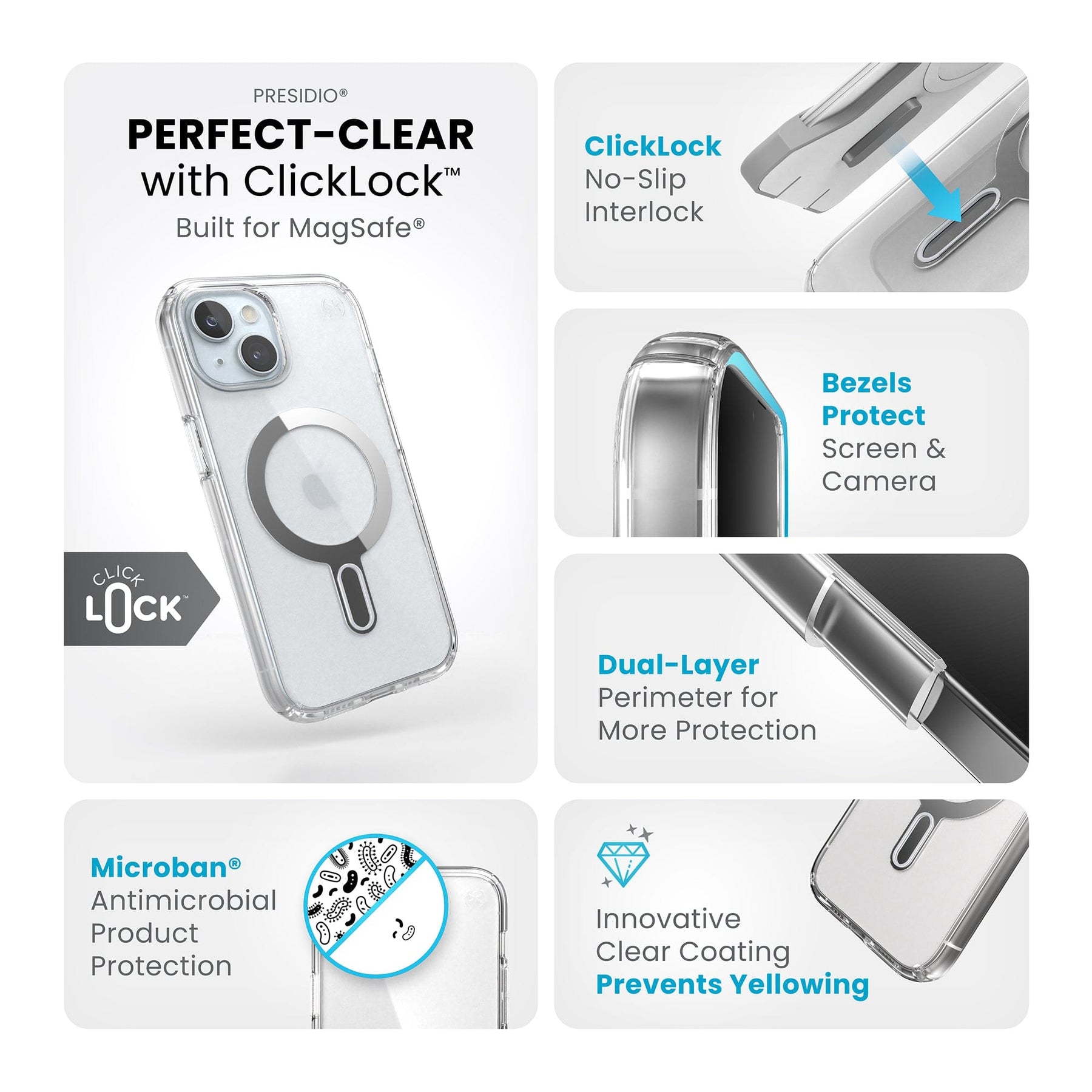 Presidio Perfect-Clear MagSafe with ClickLock iPhone 15 Cases by Speck Products| Apple iPhone 15 ...