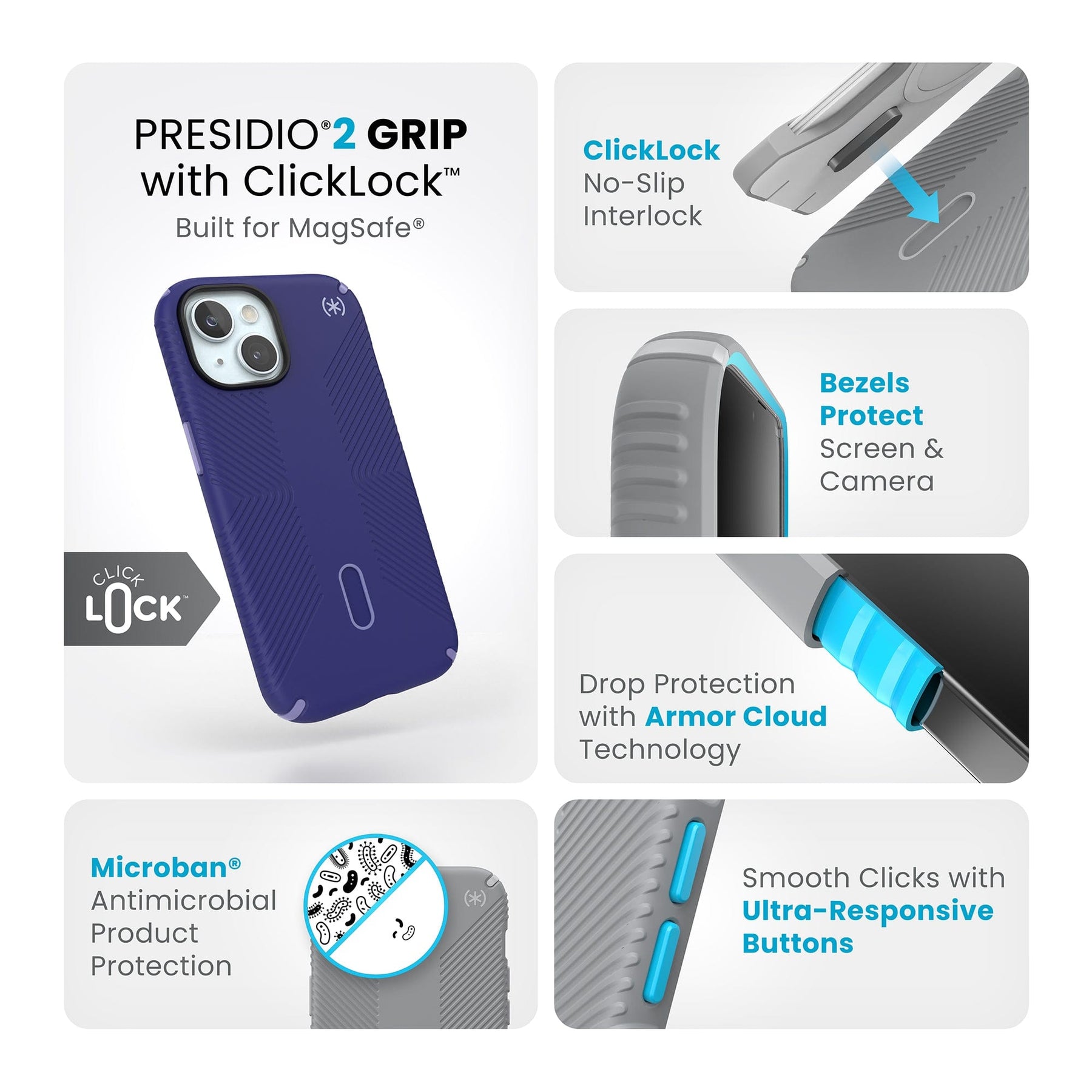 Presidio2 Grip MagSafe with ClickLock iPhone 15 Cases by Speck Products ...